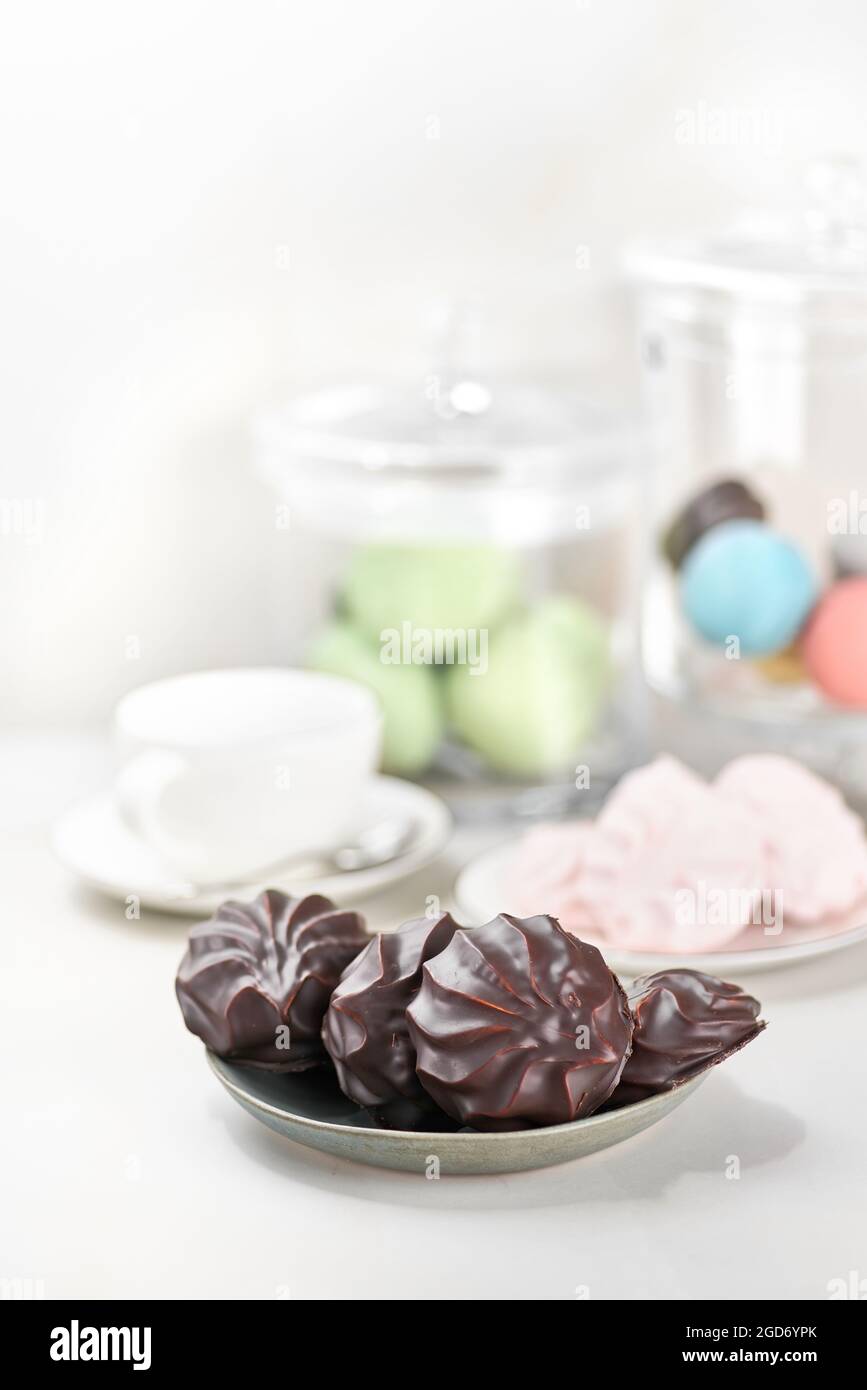 Chocolate covered marshmallows, traditional russian zephyr in chocolate ...