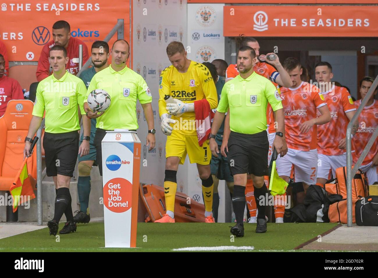 Blackpool, UK. 11th Aug, 2021. Both teams walk out on to the pitch for ...