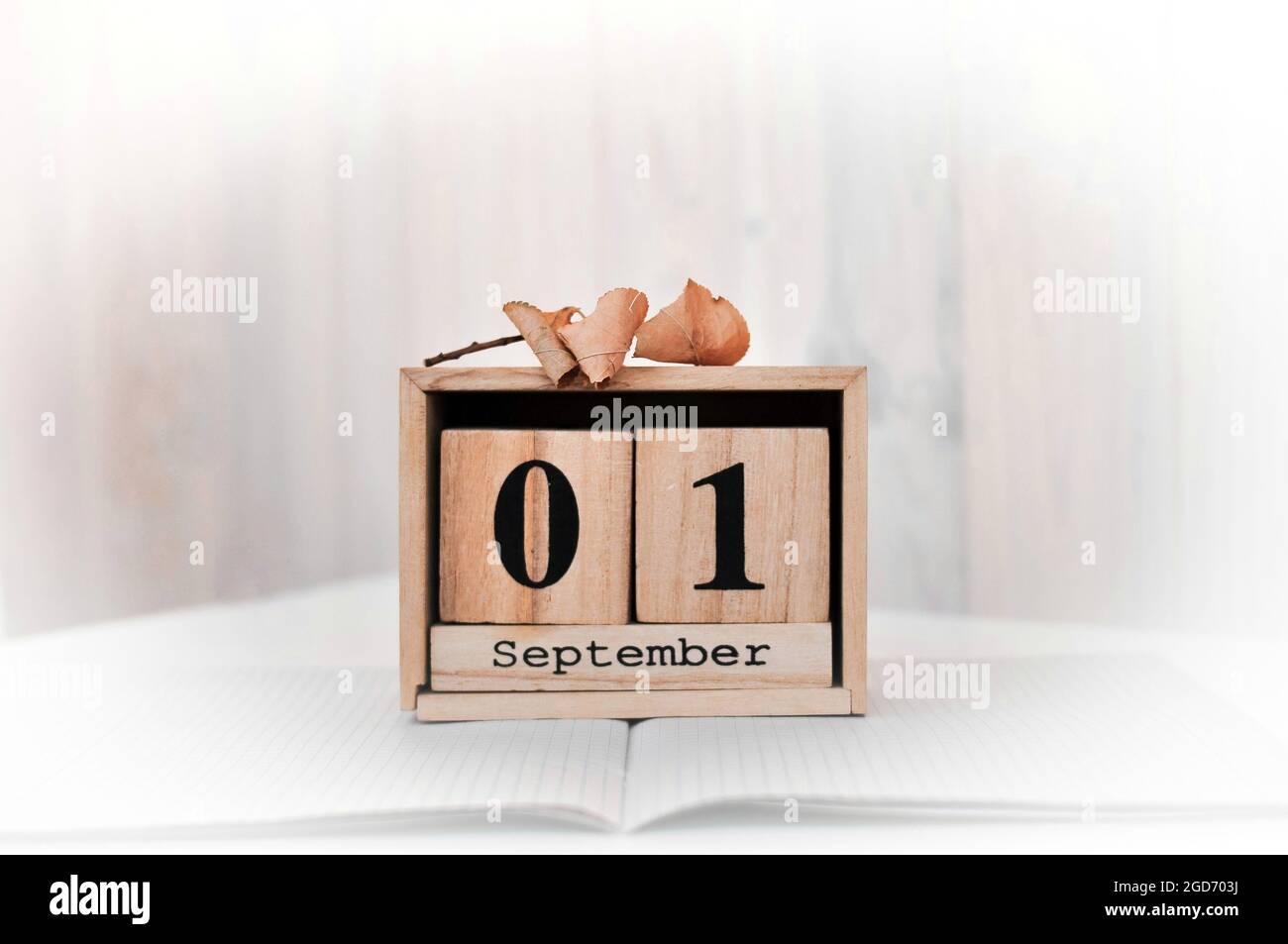 wooden calendar with numbers 1st september on the table at home Stock ...