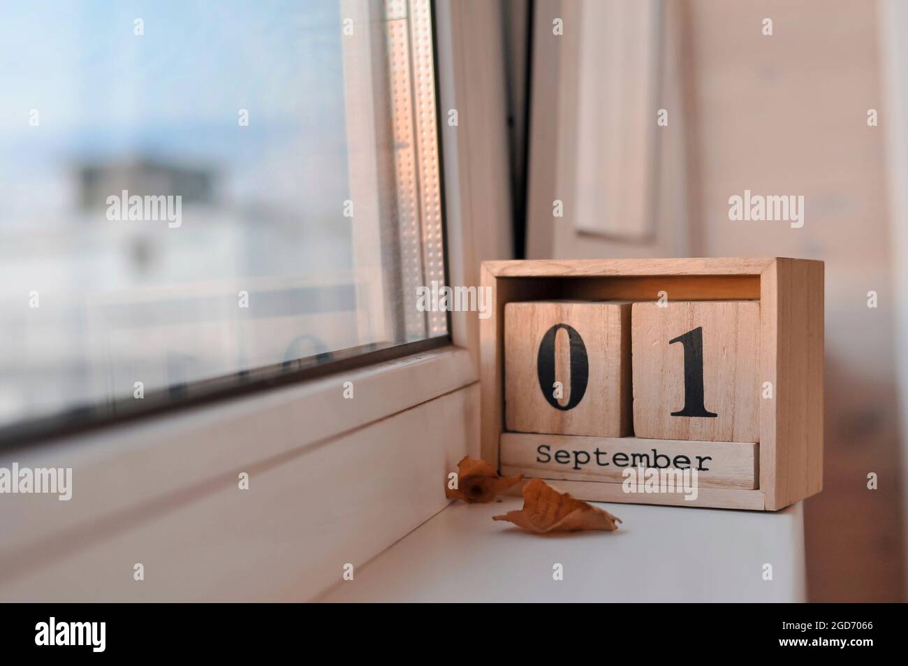 wooden calendar with numbers 1st september on the table at home Stock ...
