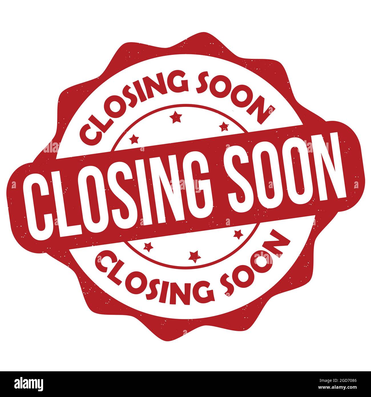 Closing soon label or stamp on white background, vector illustration ...