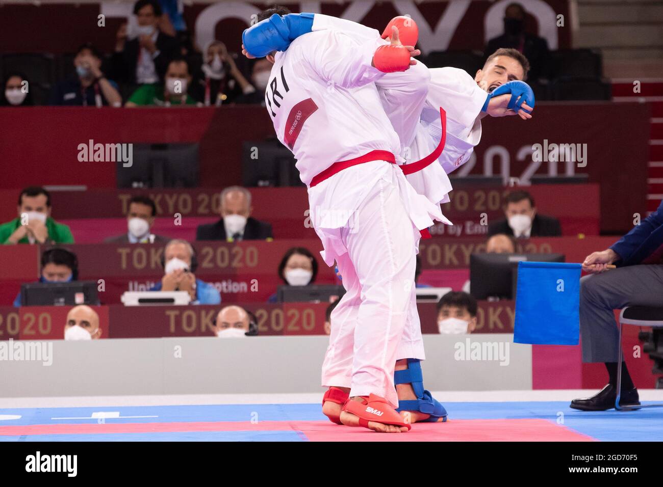 August 07, 2021: Ivan Kvesic of Croatia kicks at Sajad Ganjzadeh of ...