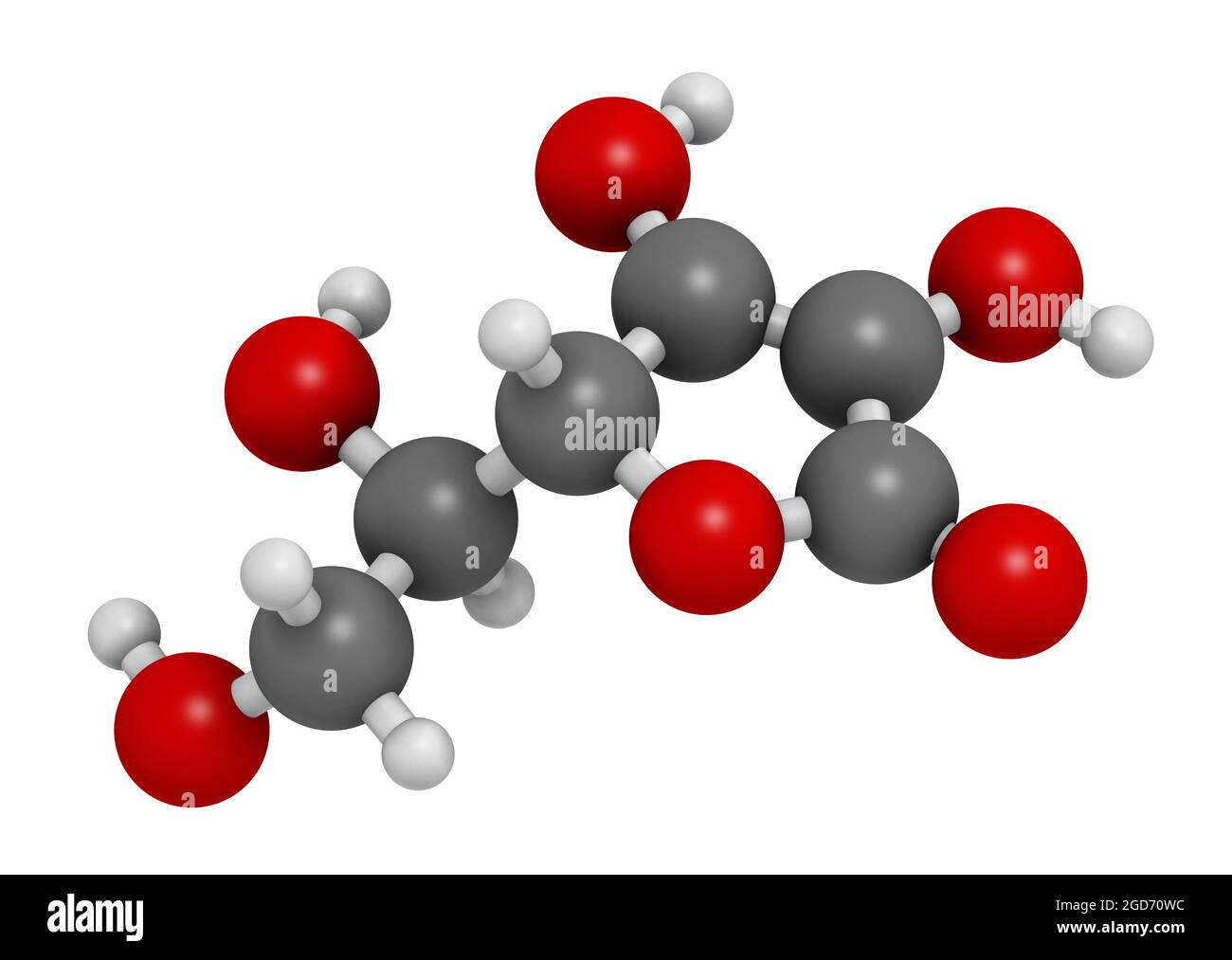 Erythorbic acid food preservative molecule (antioxidant). 3D rendering ...