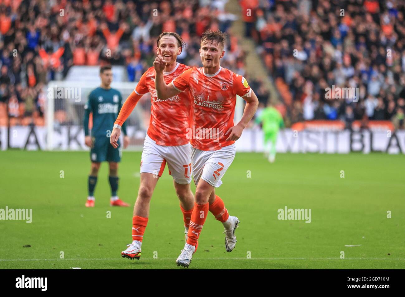 Callum Connolly #2 of Blackpool celebrates his goal to make it 1-0 ...