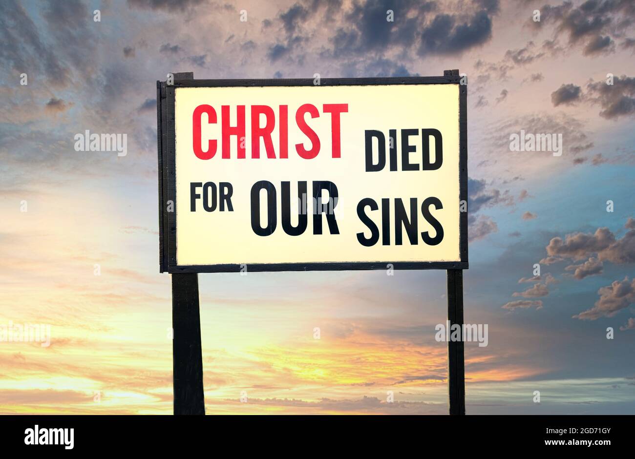 Christ died for our sins religious sign board Stock Photo - Alamy