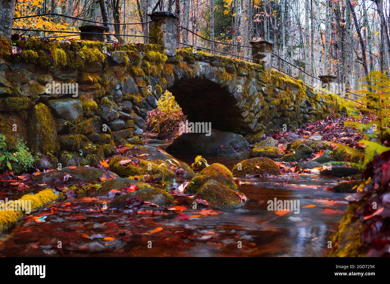 Picture Perfect Cobblestone Bridge In Fall Autumn River Scene Stock ...