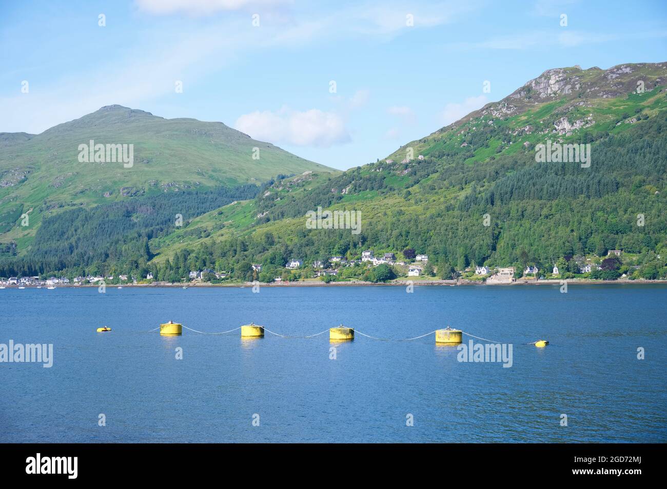 Loch Goil view of yellow buoys at Lochgoilhead Stock Photo - Alamy