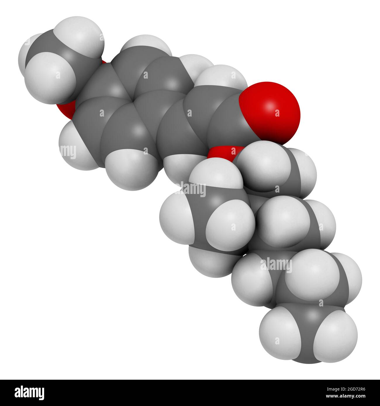 Octyl methoxycinnamate (octinoxate) sunscreen molecule. 3D rendering ...