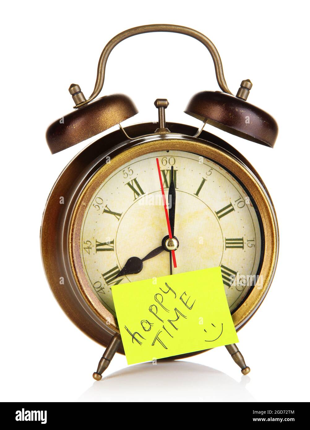 Alarm clock with sticker isolated on white Stock Photo - Alamy