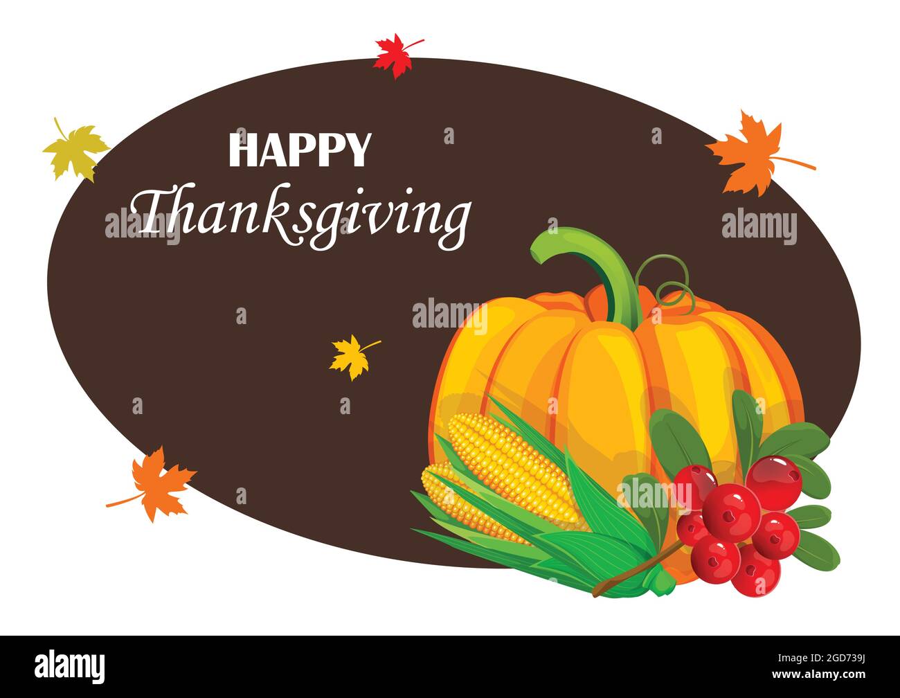 Happy Thanksgiving Day greeting card. Fresh harvest: pumpkin, corn and ...