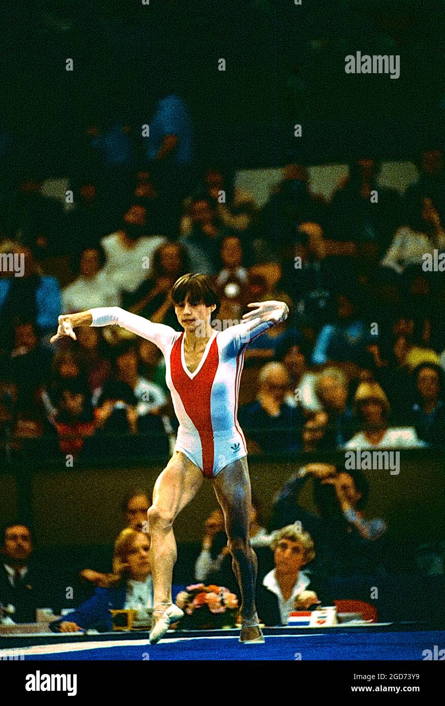Nadia Comaneci (ROM) performs on the floor exercise at the 1979 World ...