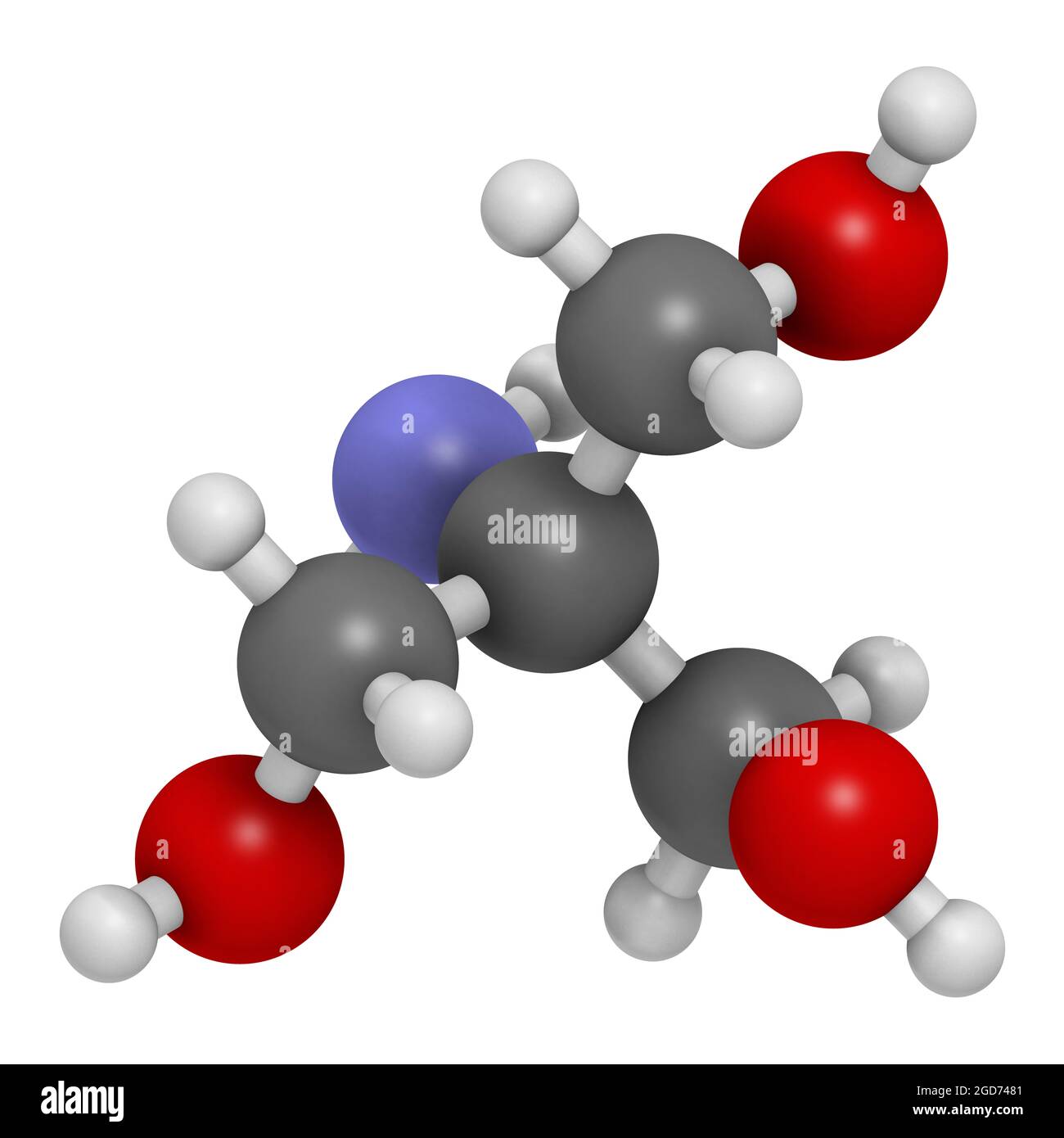 Tris buffering agent molecule. Also known as tromethamine. 3D rendering ...