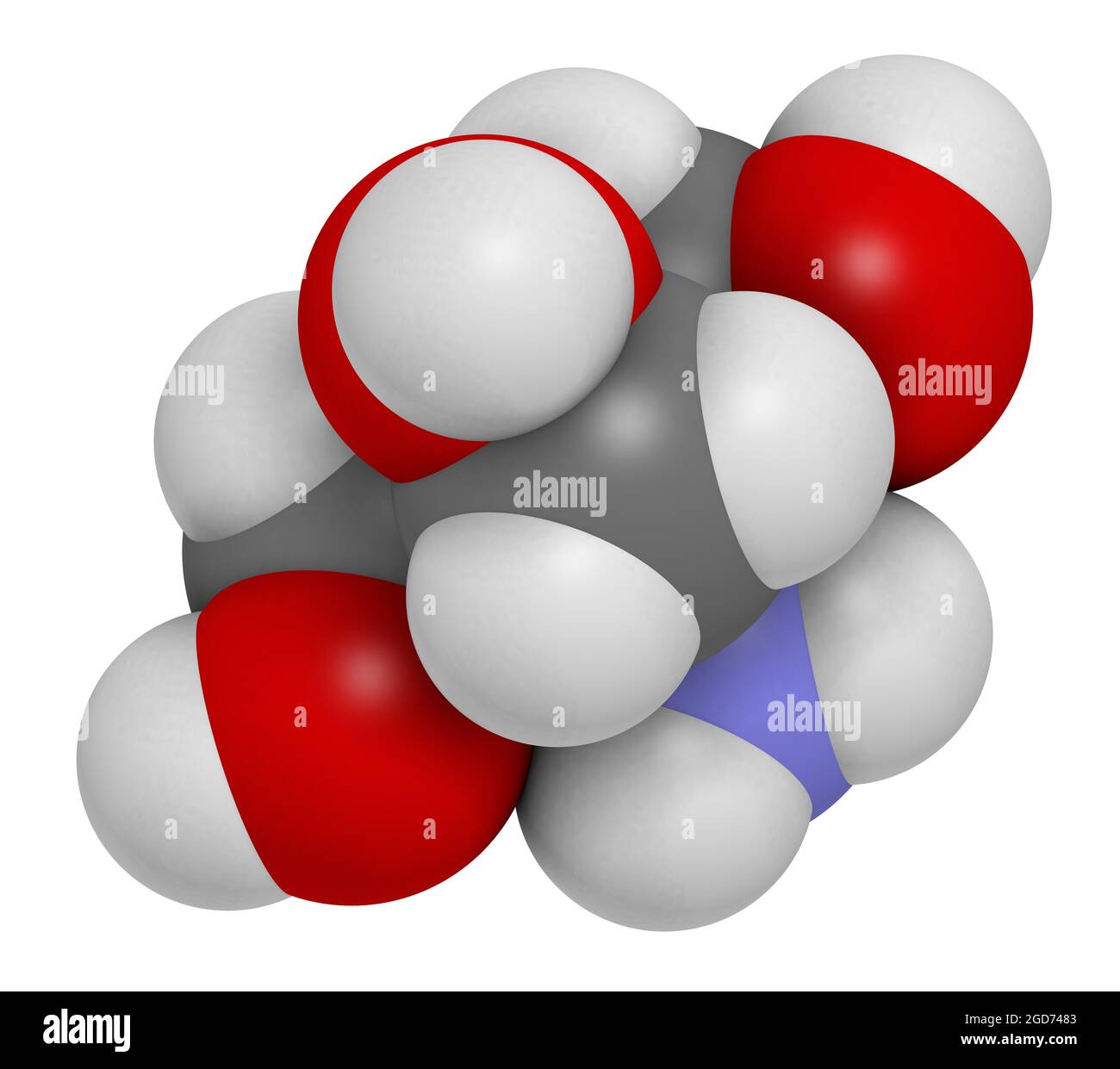 Tris buffering agent molecule. Also known as tromethamine. 3D rendering ...