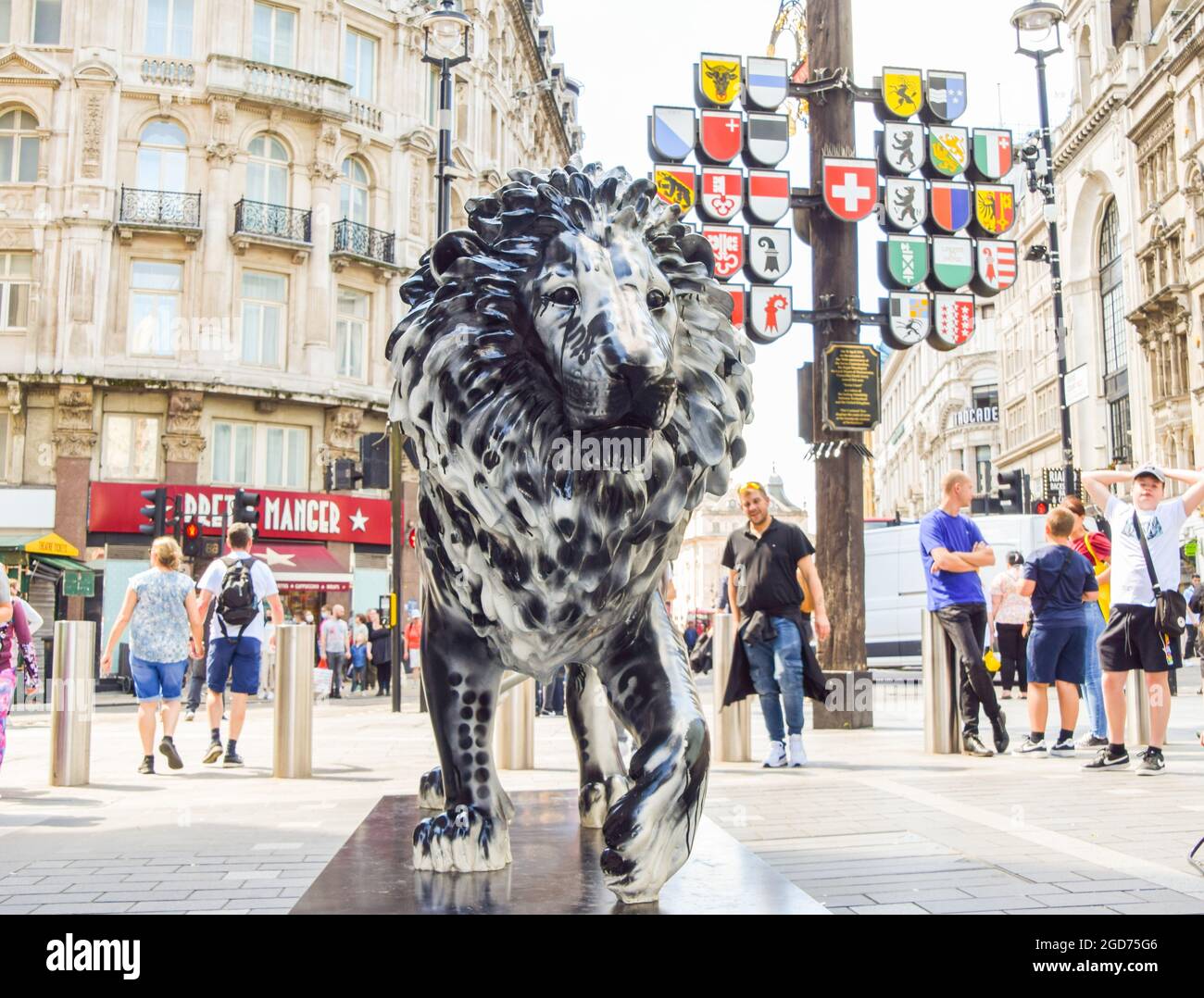 London, United Kingdom. 10th August 2021. Lion sculpture by Jake ...