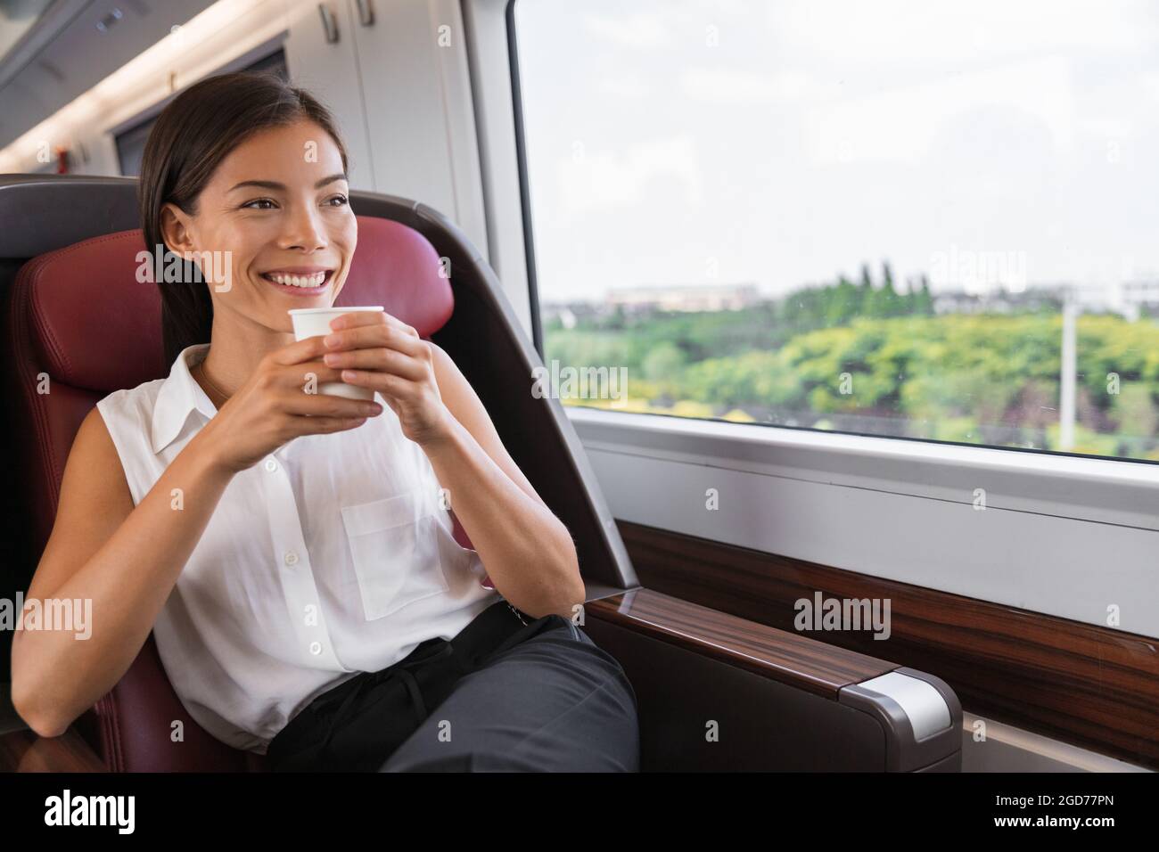 Woman relax train commute hi-res stock photography and images - Alamy