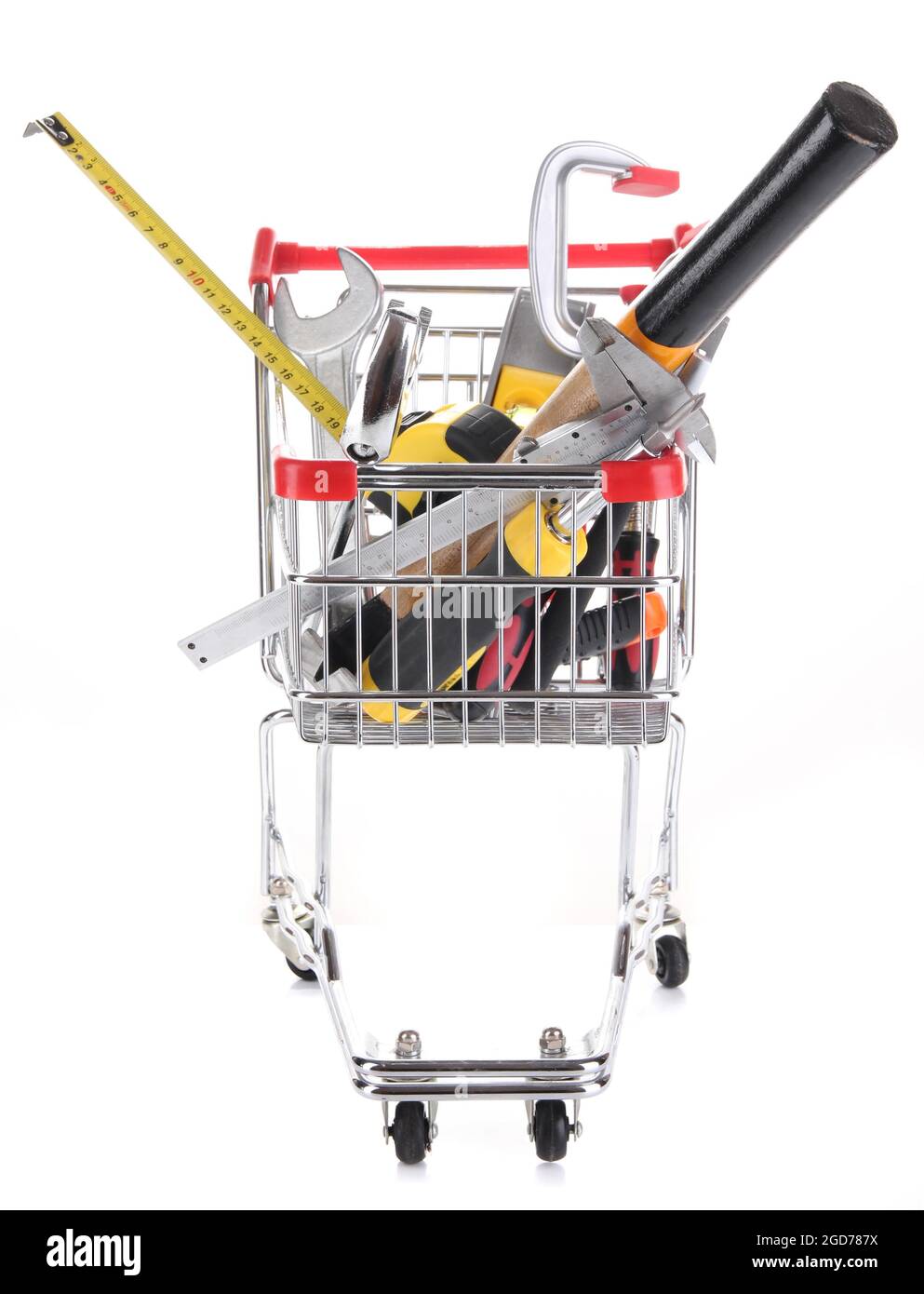 Construction tools in shopping cart isolated on white Stock Photo - Alamy