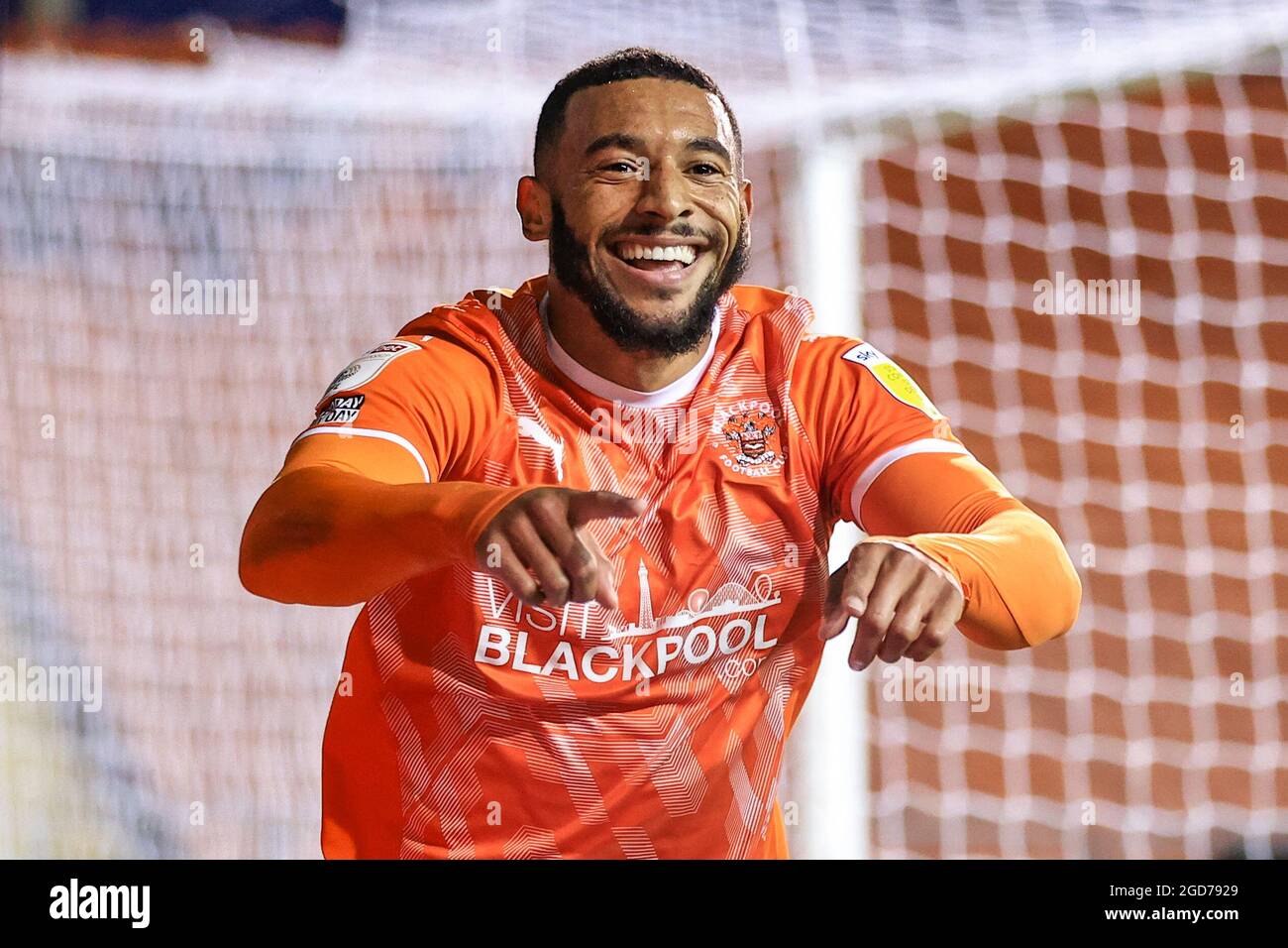 Keshi Anderson #10 of Blackpool celebrates his goal to make it 3-0 ...