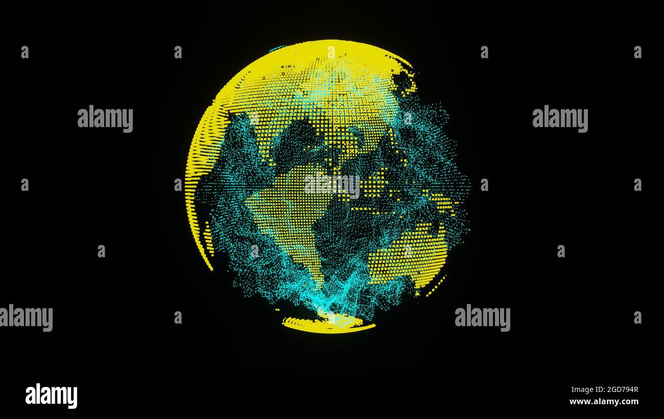 3D hologram of the abstract ocean and planet Earth with a world map ...