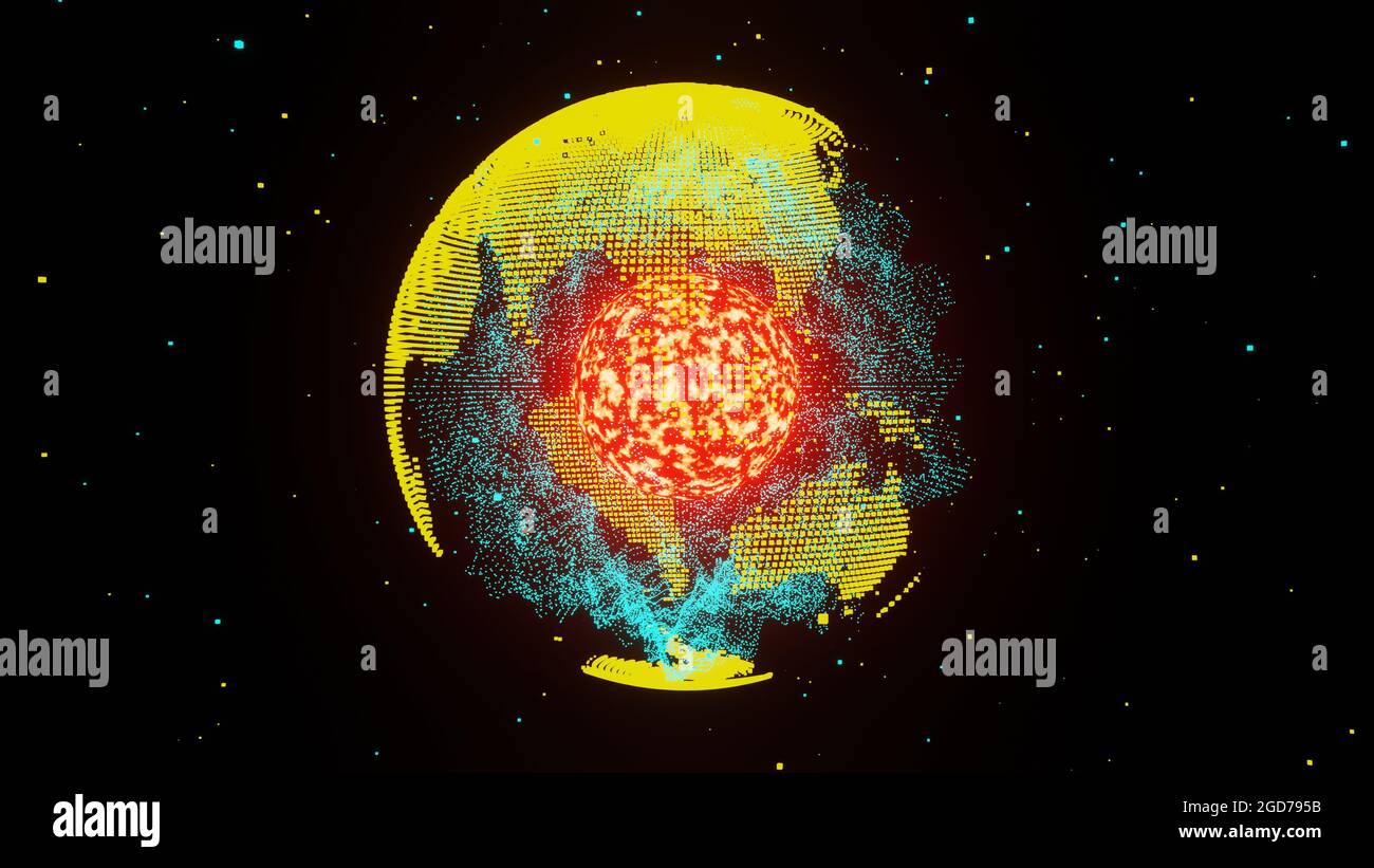 3D hologram of abstract three-layer of the earth - lava, world map, and ...