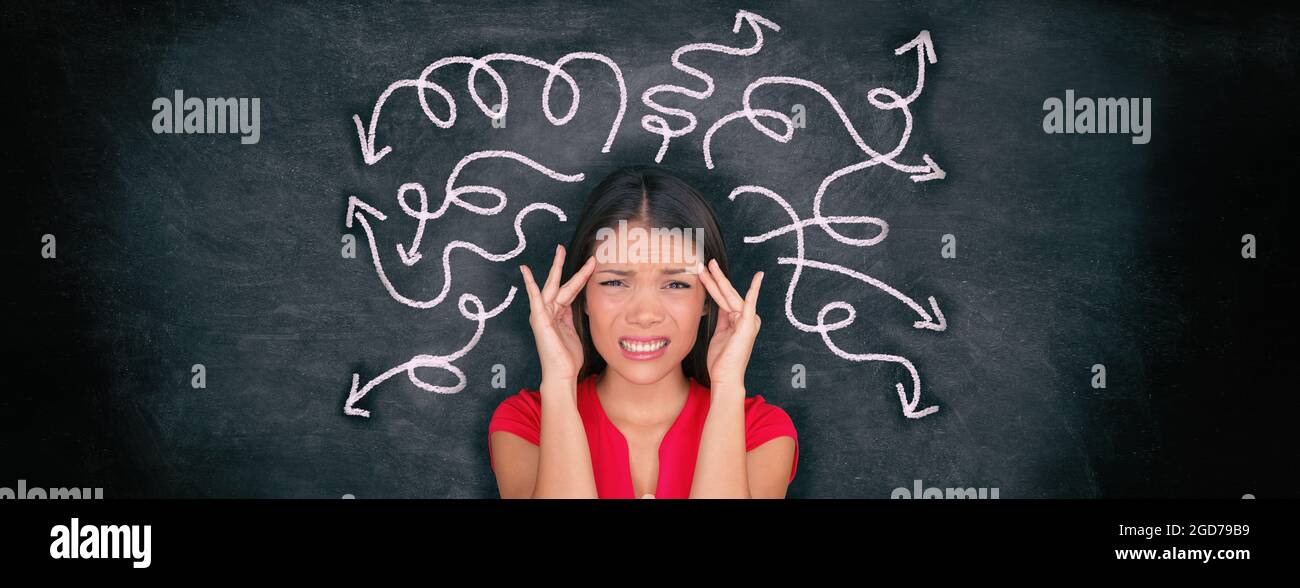 Confused woman confusion illustrated on blackboard with chalk drawing ...