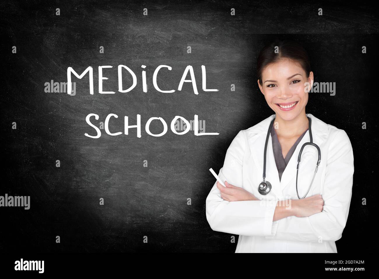 Medical school woman teacher doctor writing on blackboard text for ...