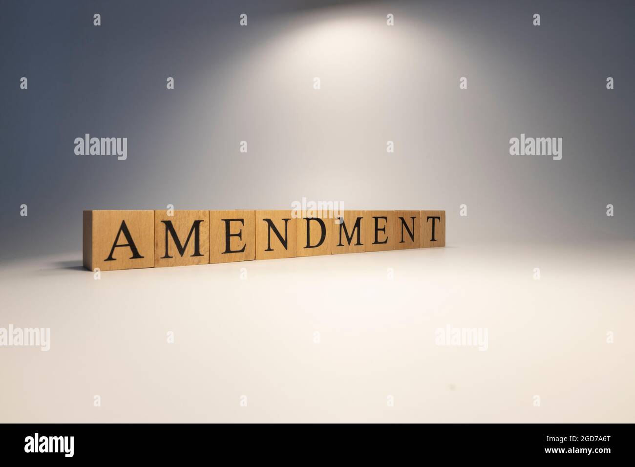 Amendment was created from wooden cubes. News and journalism concepts ...