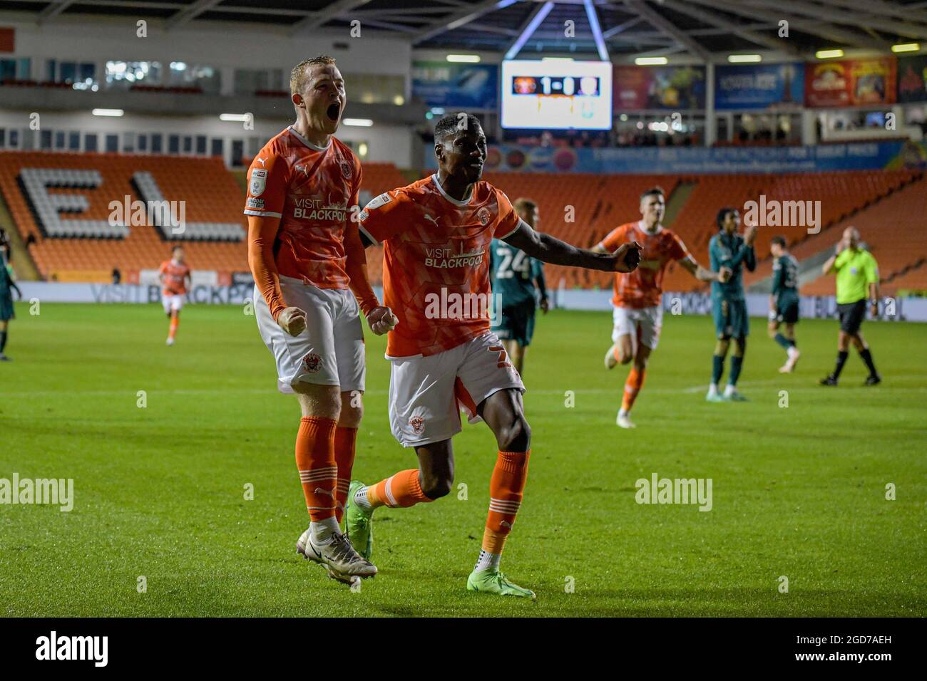 Shayne Lavery #19 of Blackpool celebrates scoring a goal to make it 2-0 ...