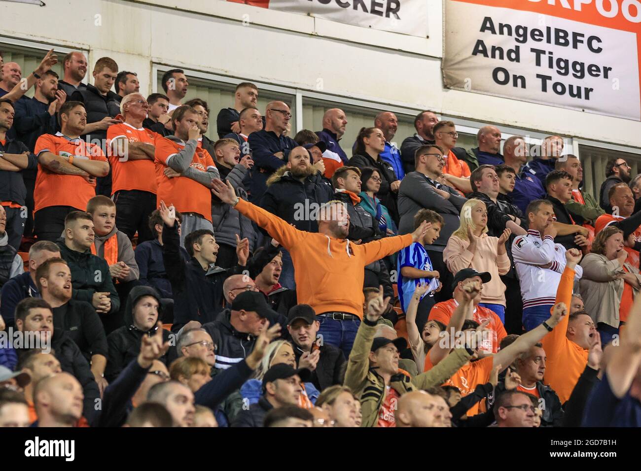 Blackpool, UK. 11th Aug, 2021. Blackpool fans celebrate their 3-0 win ...
