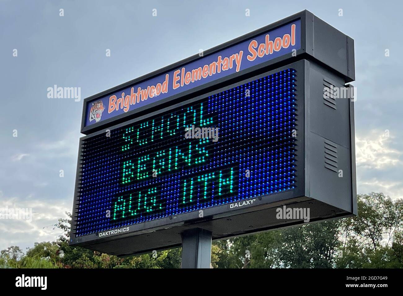 A School Begins Aug. 11 sign at Brightwood Elementary School, Wednesday ...