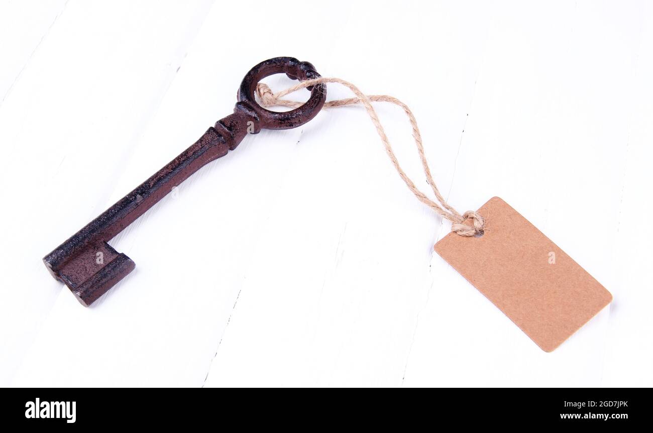 Key with empty tag, isolated on white Stock Photo - Alamy