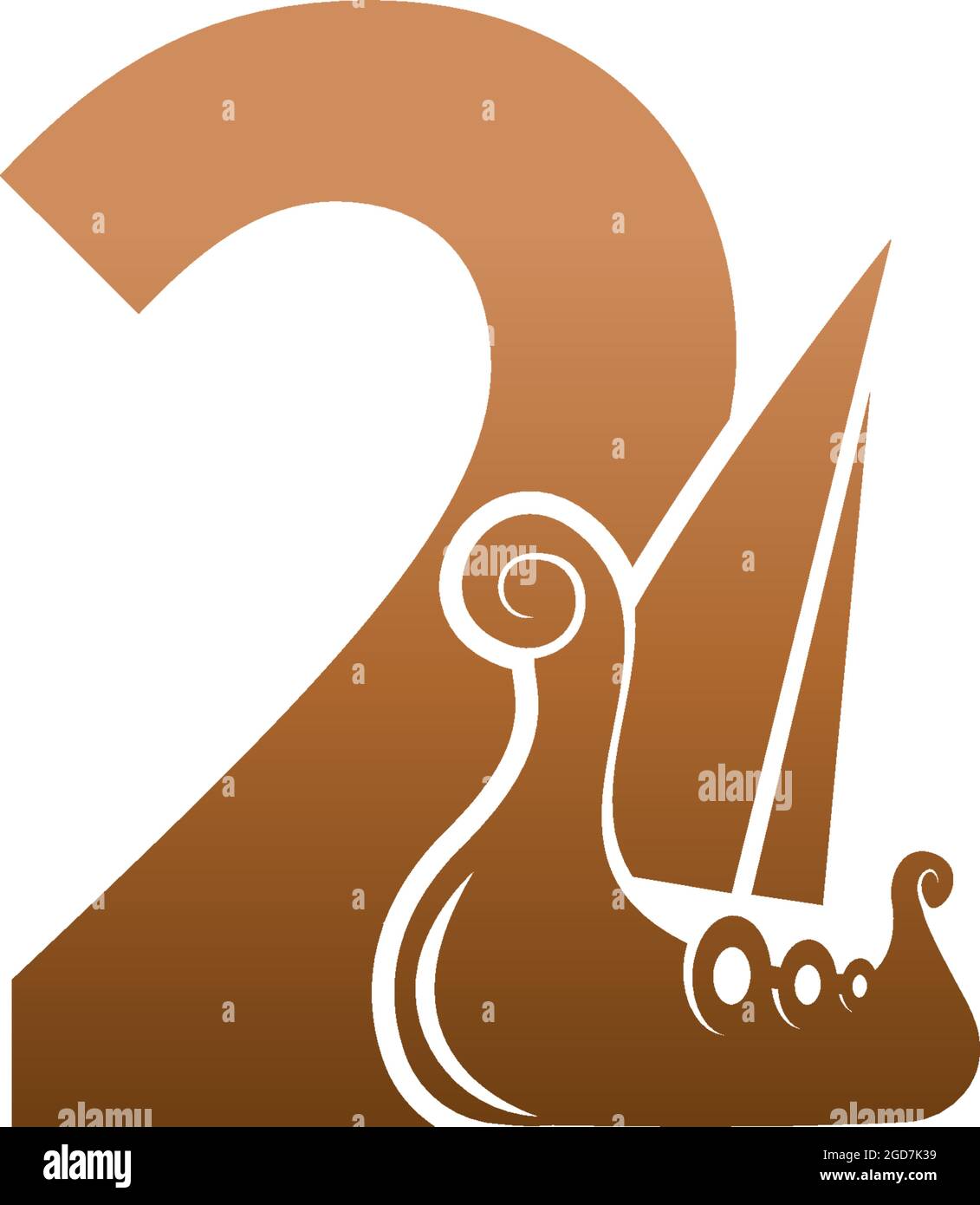 Number 2 with logo icon viking sailboat design template illustration ...