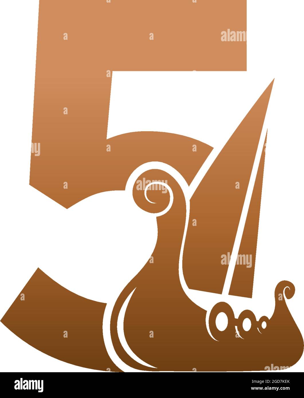 Number 5 with logo icon viking sailboat design template illustration ...
