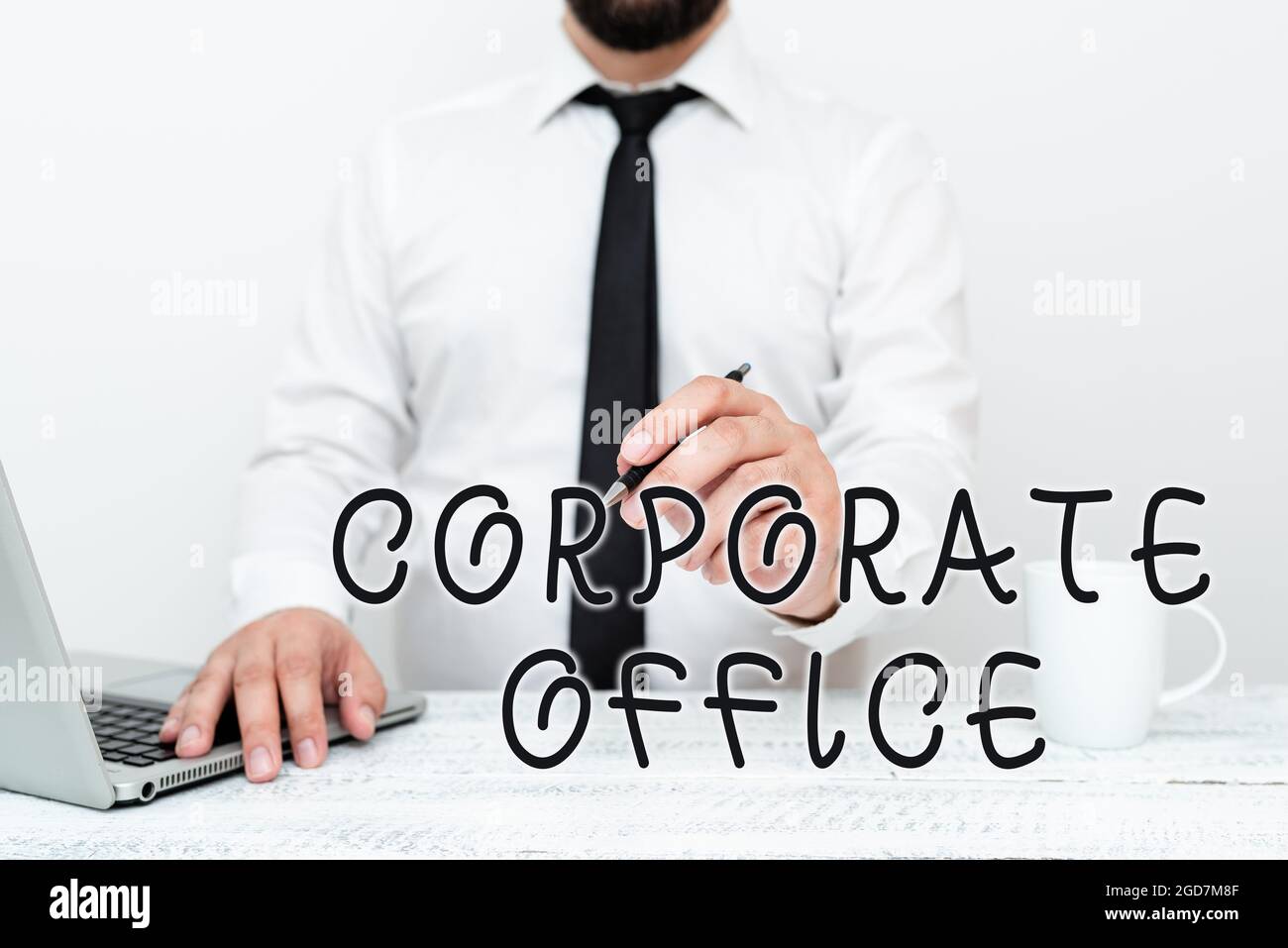 Handwriting text Corporate Office. Word Written on central location for ...