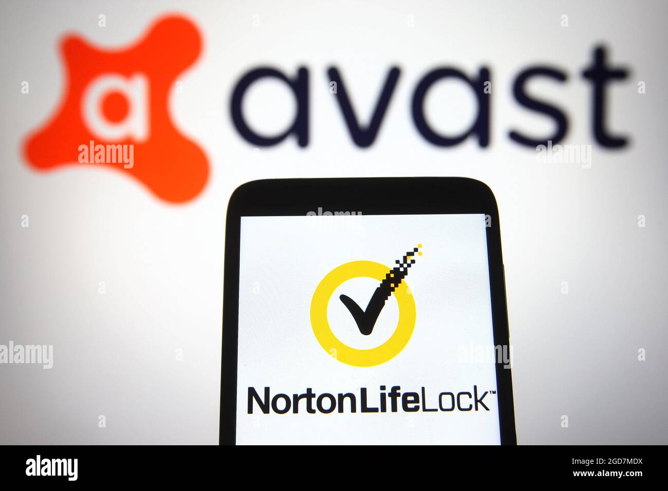 In this photo illustration a NortonLifeLock Inc logo is seen on a ...