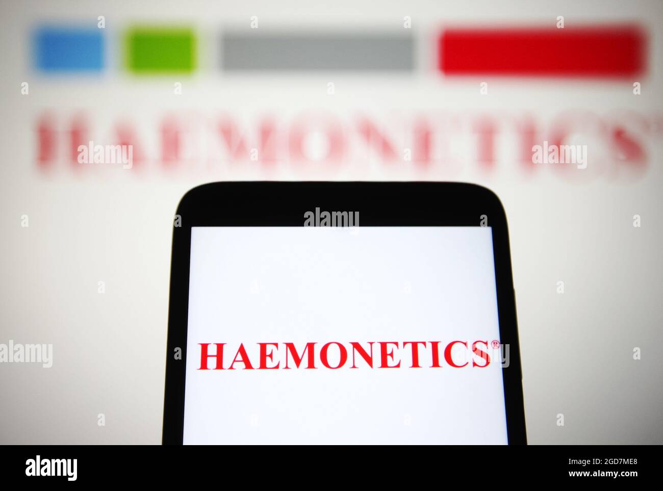 In this photo illustration a Haemonetics Corporation logo is seen on a ...