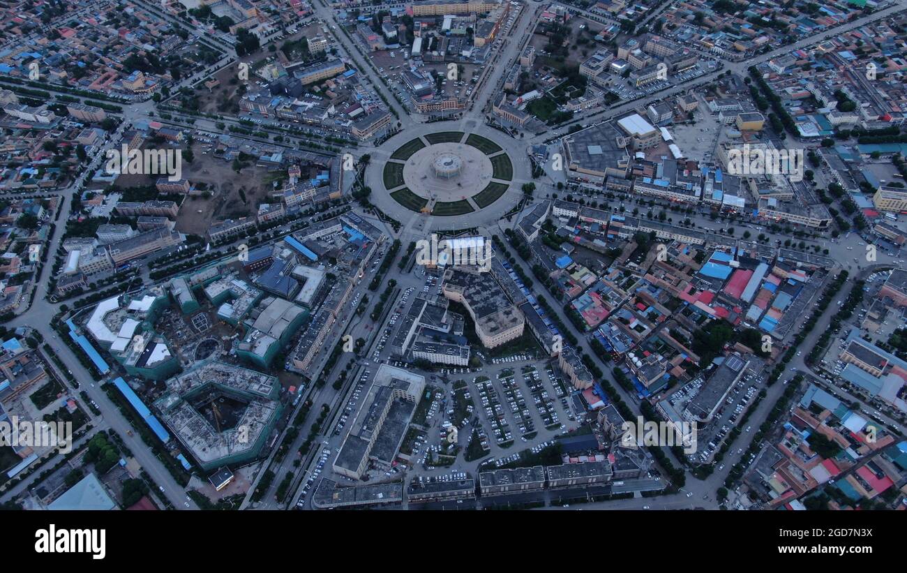 Aerial view of the Bagua-shape distributed Tekesi county, also ...