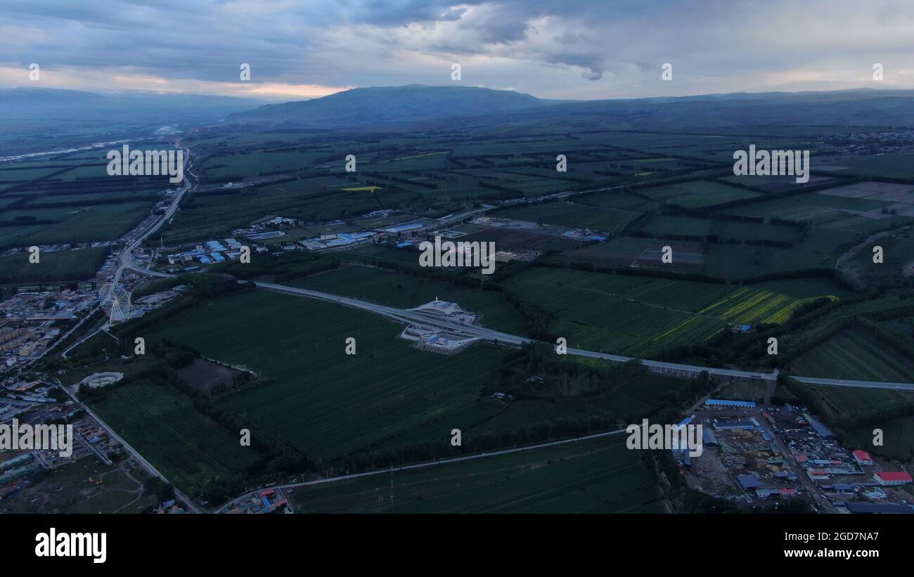 Aerial view of the Bagua-shape distributed Tekesi county, also ...