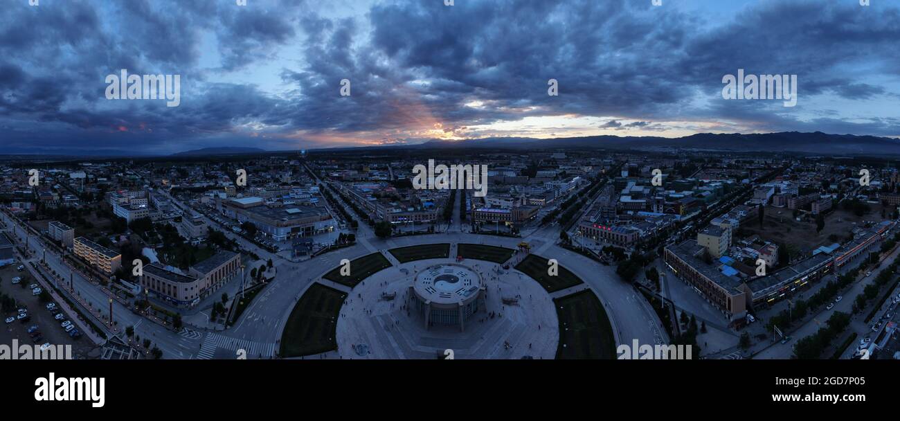 Aerial view of the Bagua-shape distributed Tekesi county, also ...