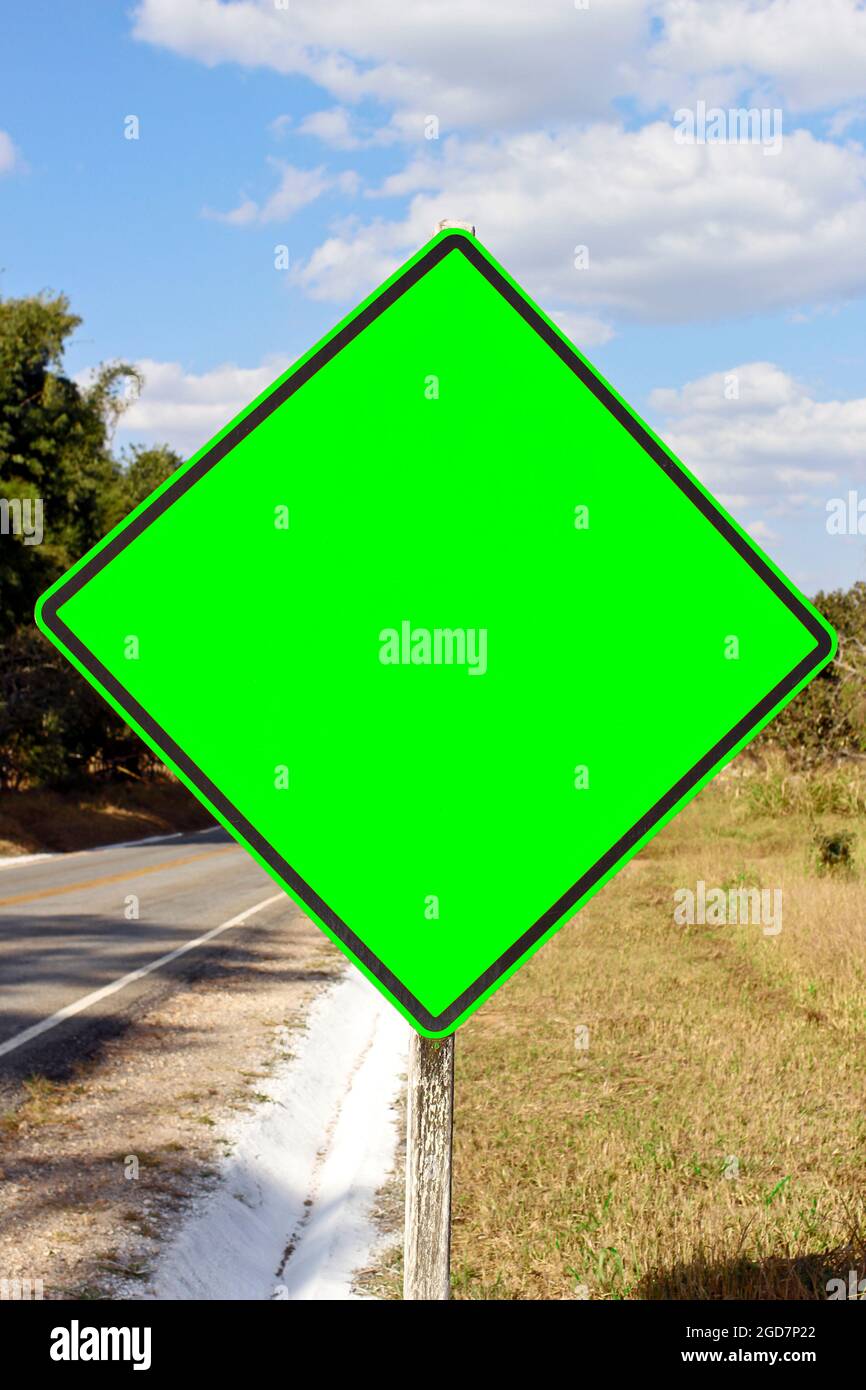 green blank traffic sign mockup with no alert indication Stock Photo ...