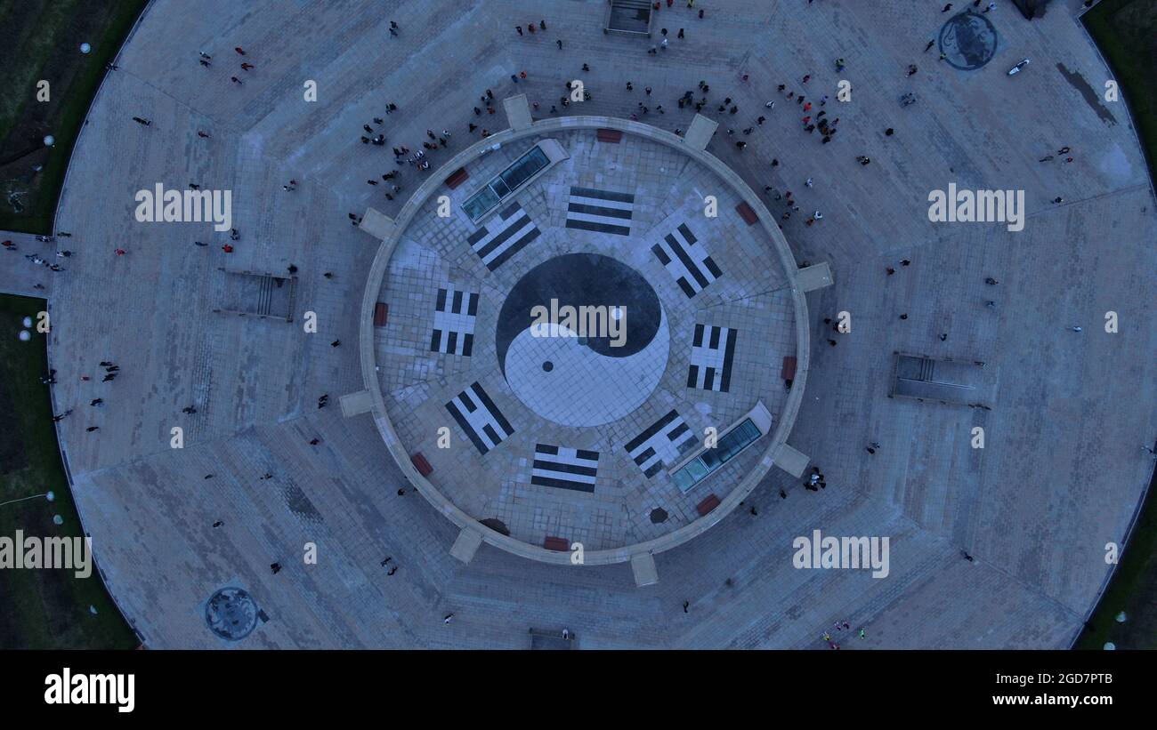 Aerial view of the Bagua-shape distributed Tekesi county, also ...