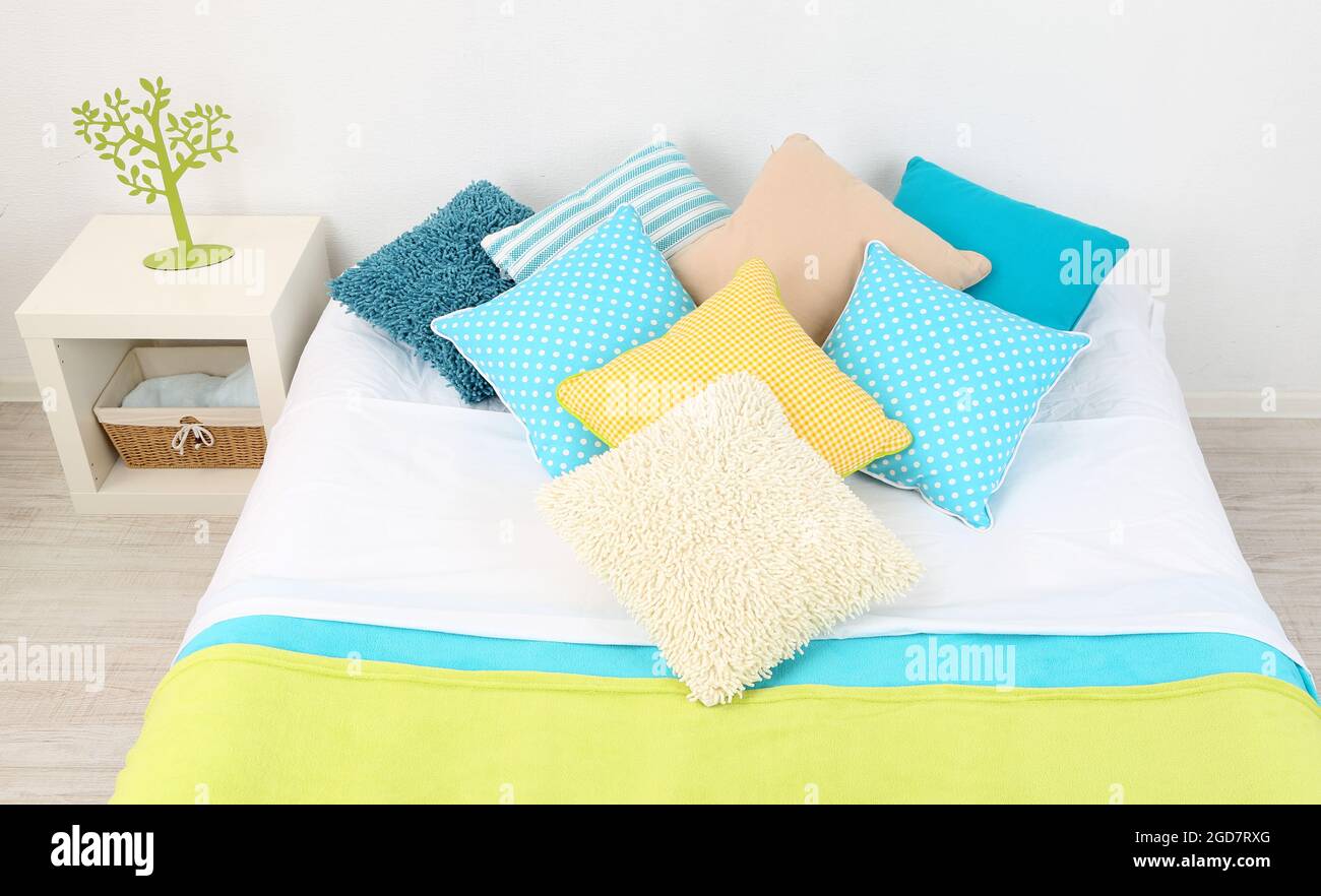 Bed in room top view close-up Stock Photo - Alamy
