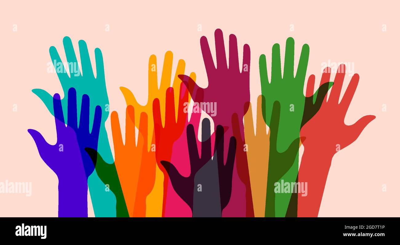 Colorful up hands. Charity, volunteering or donating concept. Raised up ...
