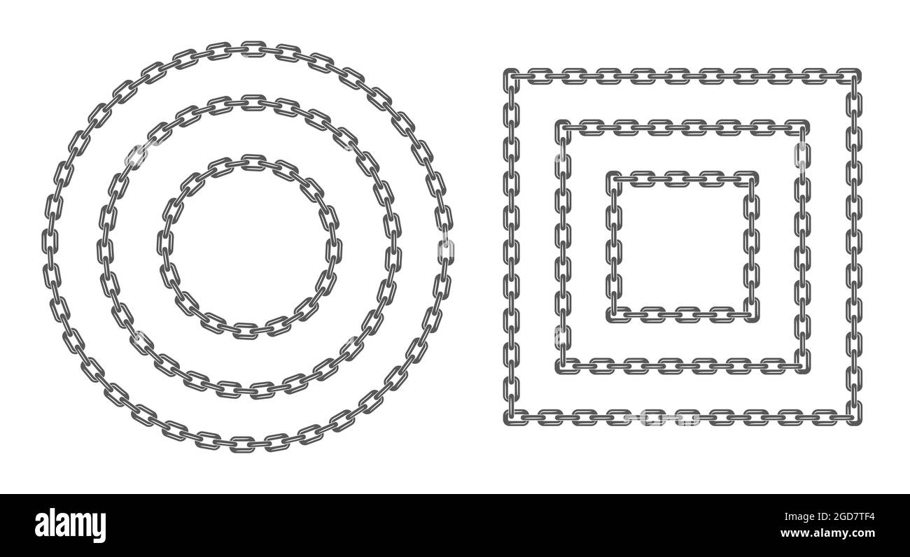 Black round and square chain set. Black circle and rectangular chain ...