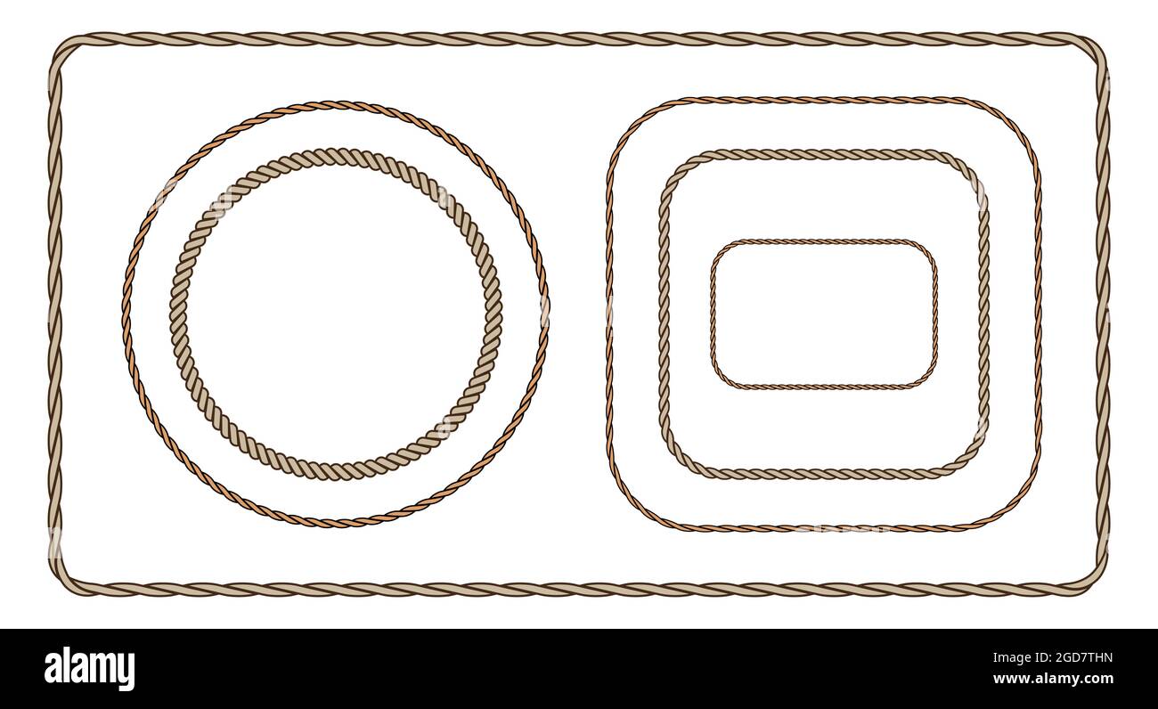 Brown rope frame set. Flat vector illustration isolated on white ...