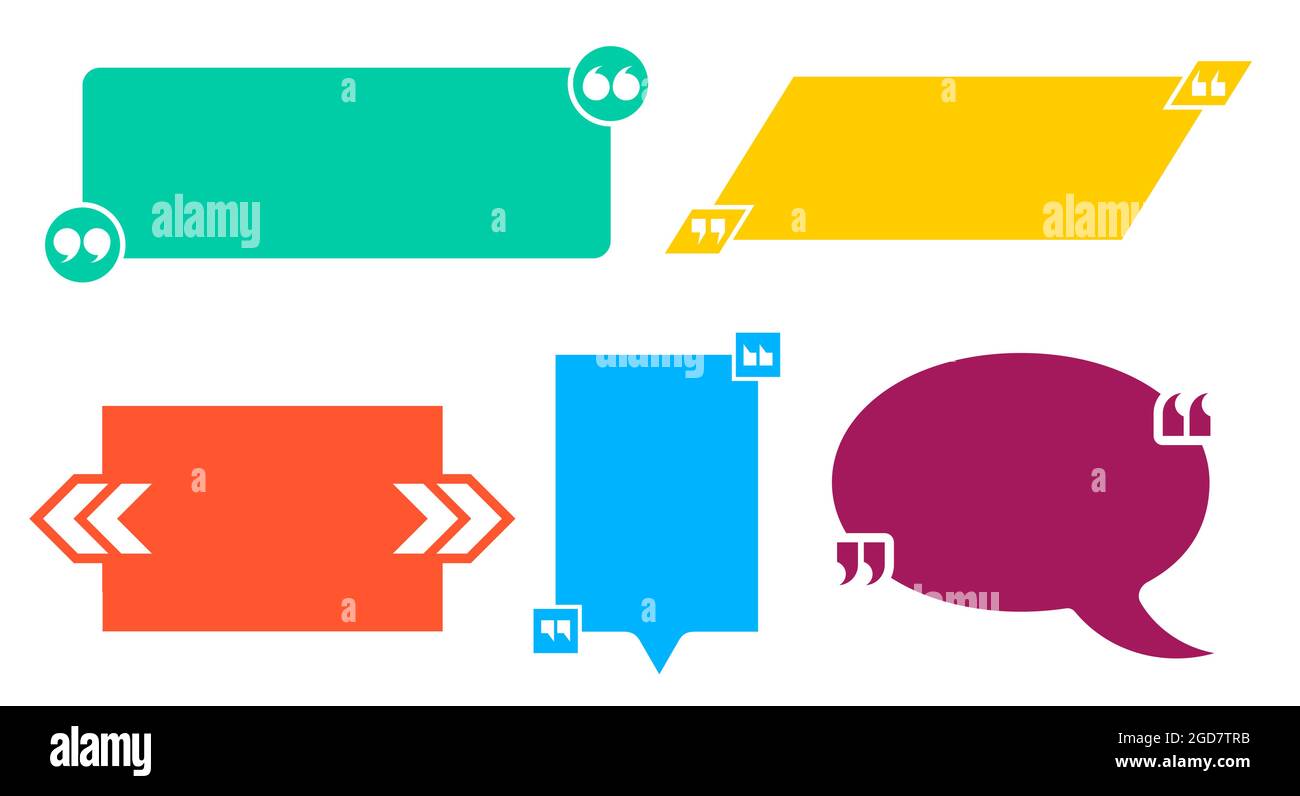 Various citation frames with commas. Colored quote boxes of different ...