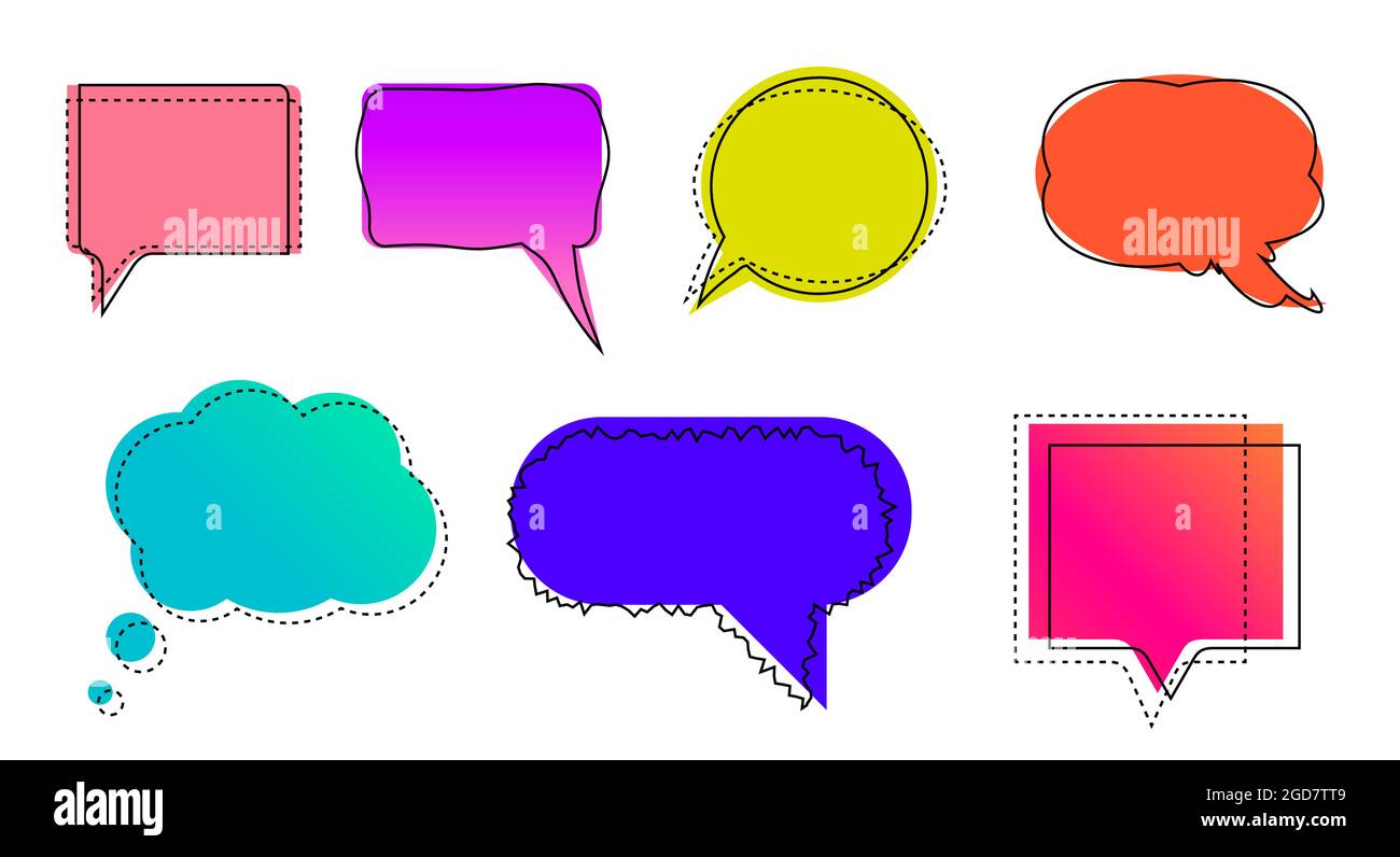 Comic style text boxes of different colors. Doodle quote box frames ...