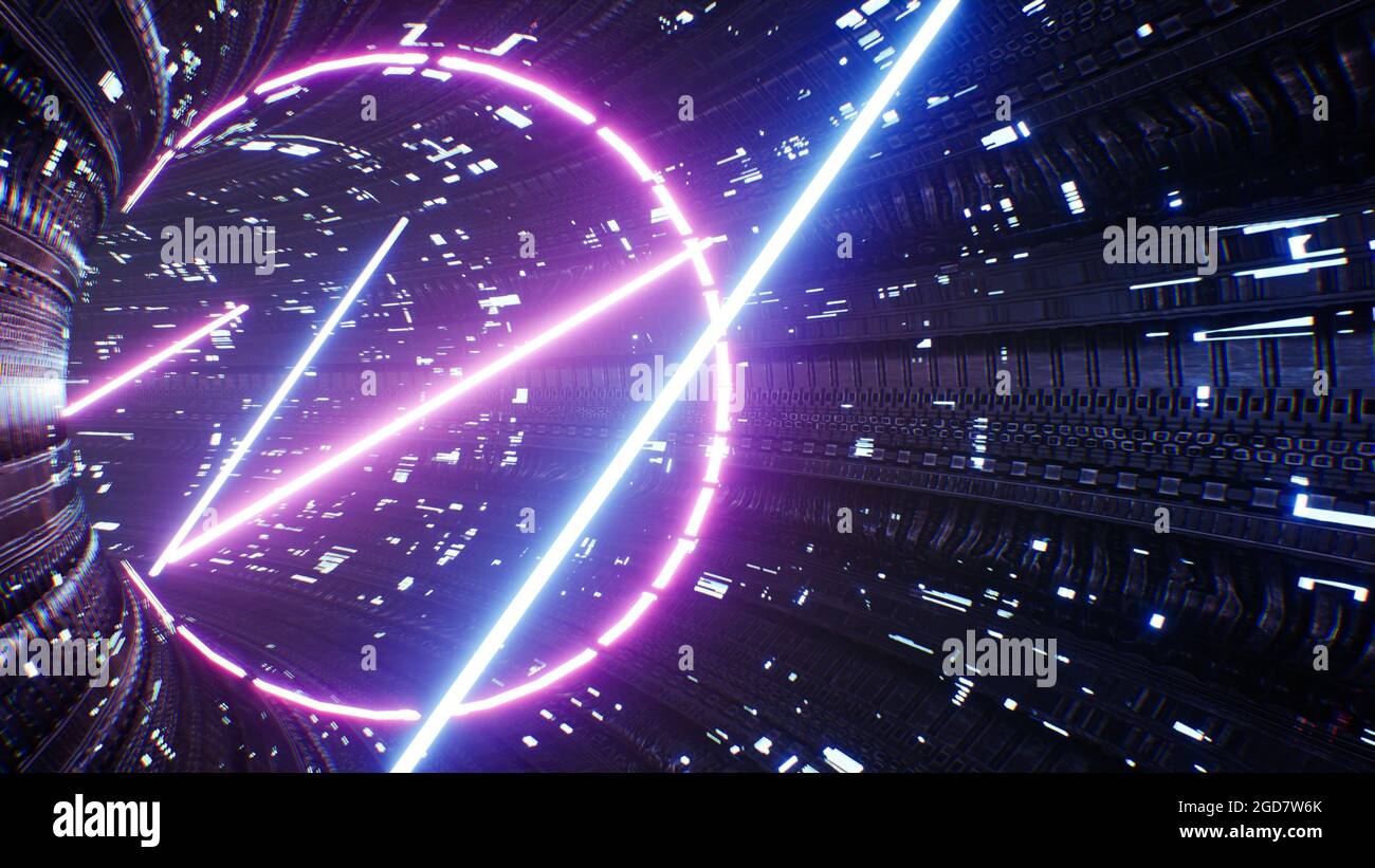 Neon Saber Light Space Tunnel 3D rendering Stock Photo - Alamy