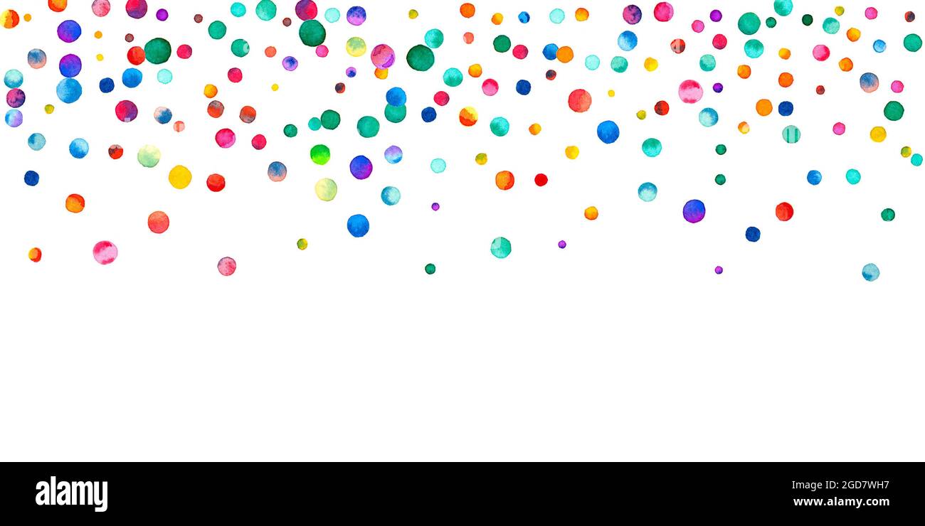Watercolor confetti on white background. Alluring rainbow colored dots ...