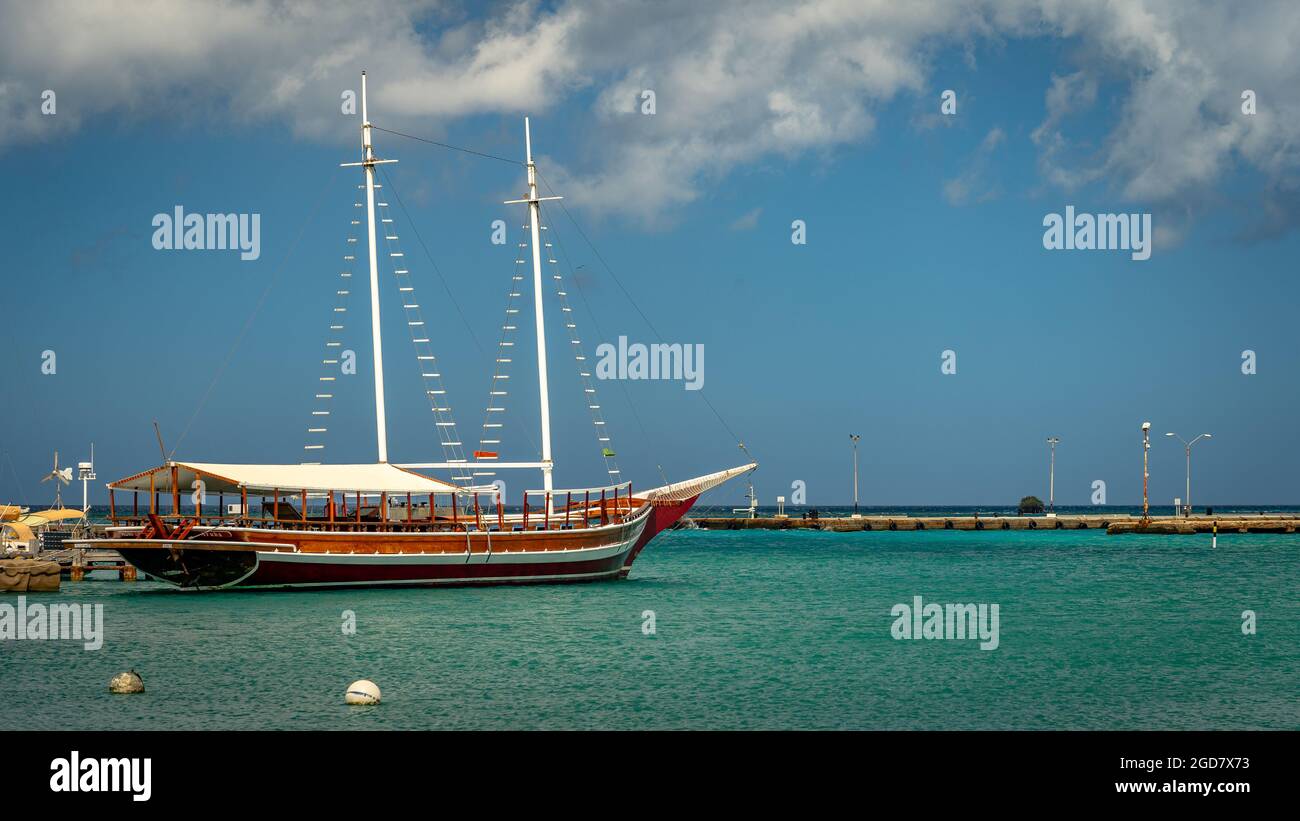 Oranjestad, Aruba - Historical ship docked at the port Stock Photo - Alamy