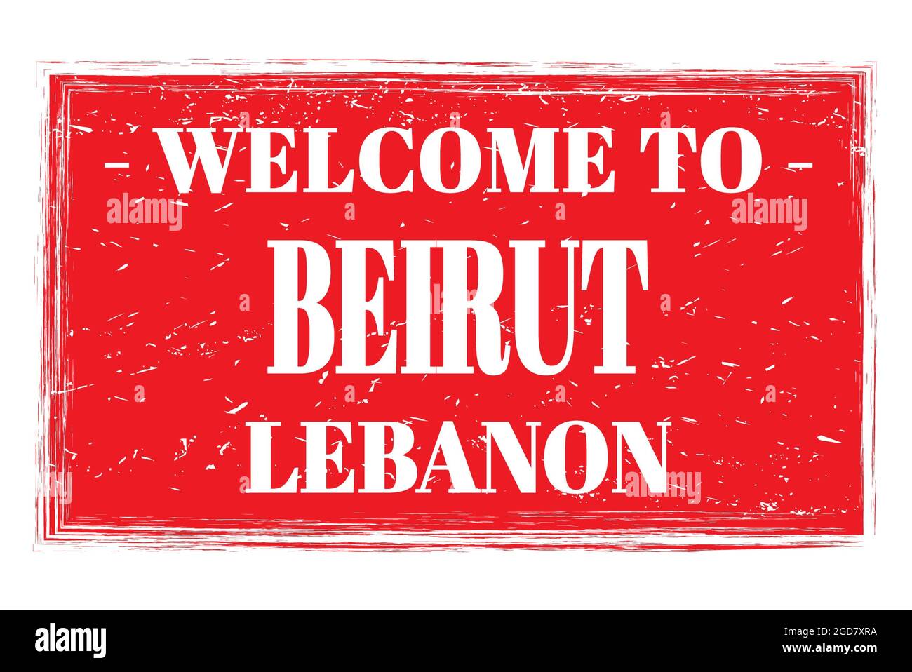 WELCOME TO BEIRUT - LEBANON, words written on red rectangle post stamp ...
